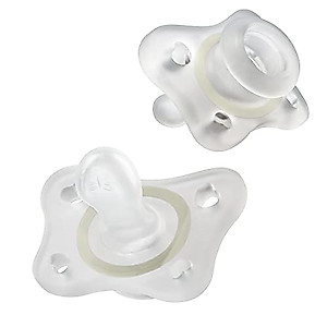 Chicco PhysioForma Silicone Mini Glow in The Dark Pacifier in Clear for Babies 2-6m, Orthodontic Nipple, BPA-Free, 2-Count in Sterilizing Case