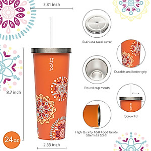 bzyoo SUP Double Wall Vacuum Insulated 24oz Tumbler with Straw and Lid Stainless Steel Water Bottle Travel Mug Cup, Mother's Day Gift Perfect For Ice Coffee or Tea Color: Orange Madallion