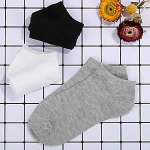 Cooraby 15 Pairs Kids' Half Cushion Low Cut Socks Teens Ankle Socks for Big Boys or Girls (Black, Gray, White, 8-10 Years)