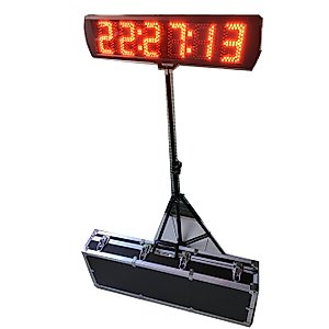 AZOOU Portable Aluminum Box Included LED Race Timing Clock Timer with Tripod 5-inch for Semi-Outdoor/Outdoor Running Events IR Remote Control Red Color
