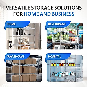 Crescent, Chrome, 48 x 18 x 76, 4000 LBS, Metal Shelves for Storage with Wheels, Ideal for Garage Shelving, 5 Tier Wire Shelving Rack for Kitchen Storage, Heavy Duty Shelving for Home Storage