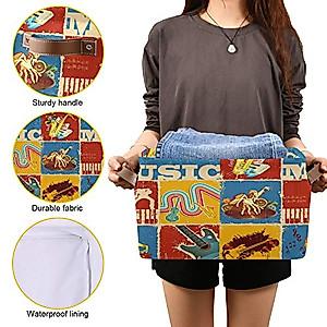 Storage Bins Vintage Music Instrument Storage Basket Collapsible Cube Rectangle with Handle Storage Box for Shelves Home Office Closet 2 Pack