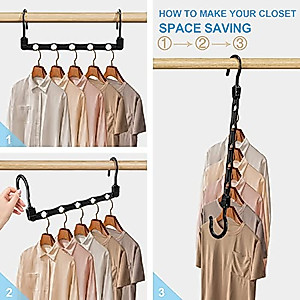 24 Pack Hangers Space Saving Magic Sturdy Space Saver Storage Smart Plastic Clothes Hanger Organizer for Closet Wardrobe Apartment College Dorm Room Essentials, Black