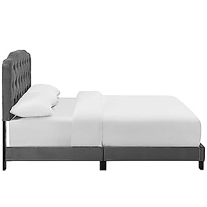 Modway Amelia Tufted Performance Velvet Upholstered Queen Bed in Gray