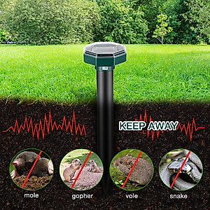 16 Pack Solar Mole Repellent Ultrasonic Gopher Repellent Solar Powered Waterproof Snake Repellent Vole Mole Deterrent Spikes Rodent Mouse Repellent for Outdoor Garden Yard Lawn