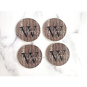 Personalized Coasters for Drinks Barnwood Design Custom Coaster Set Monogram Initial Name Wedding Anniverary Gift Handmade by The Painted Pug (Dark Brown)