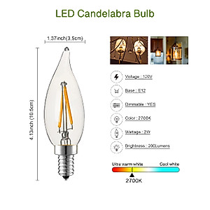 HMYYJT Dimmable LED Candelabra Bulb 25W Equivalent E12 LED Bulb 2700K Soft Warm White, Chandelier Light Bulbs, 2W 200LM Flame Tip CA10 Candle Light Bulb 24 Pack e12 Bulb.