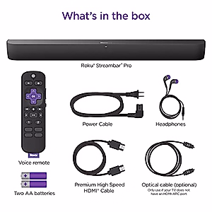 Roku Streambar Pro | 4K/HD/HDR Streaming Media Player & Cinematic Sound, All In One, Roku Voice Remote with Headphone Jack for Private Listening, Personal Shortcut Buttons, and TV Controls (Renewed)