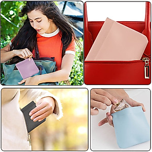 CANIPHA 4pcs Lambskin Pocket Cosmetic Bag, Waterproof Portable No Zipper Self-closing Small Makeup Pouch for Women Mini Travel Storage bag for Cosmetics Headphones Jewelry