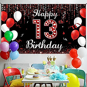 13th Birthday Backdrop Banner, Happy 13th Birthday Decorations for Girls, Red Black 13 Years Old Birthday Party Photo Booth Props, Thirteen Birthday Yard Sign Decor for Outdoor Indoor, Fabric Vicycaty