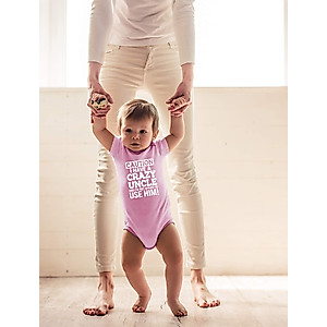 CBTwear Caution I Have a Crazy Uncle Not Afraid to Use Him Baby Bodysuit Cute Newborn Romper Clothes (Newborn, Pink)