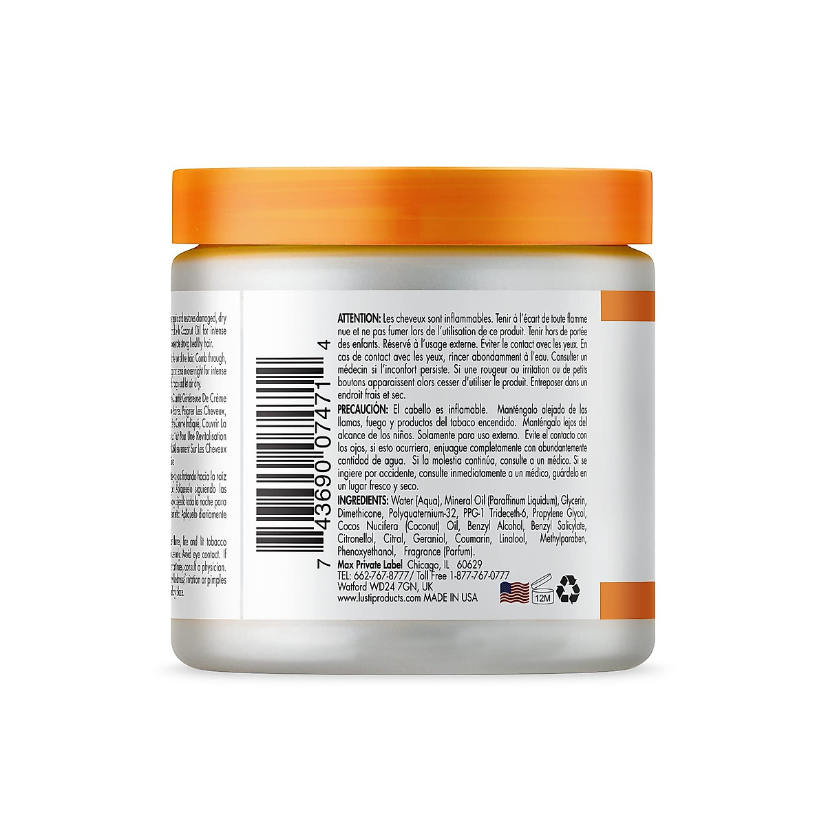 Lusti Coconut Oil Leave In Conditioning Cream, 8 fl oz - Repair and Restore - Rejuvenate Dry Brittle or Coarse Hair