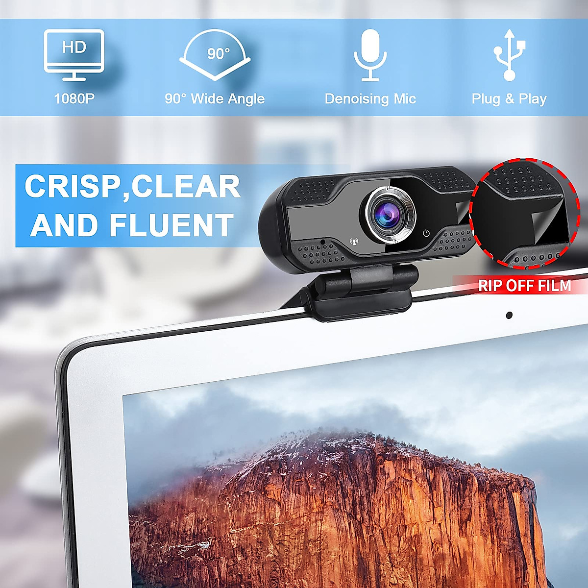 GreenYellow Webcam for PC, USB Camera with Microphone Plug Play Built-in Mic Full Ultra HD 1080P Web Camera Video Cam Video Calling Conferencing Streaming for Desktop/Computer/Mac/Laptop/MacBook