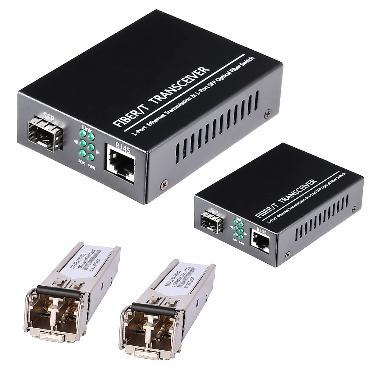 A Pair of Fiber Transceiver, 1.25G/s Bidi Gigabit Multi-Mode SFP Ethernet Media Converter with 2PCS LC Dual Module Included, 10/100/1000Base-Tx to 1000Base-SX SMF RJ45 to SFP Slot up to 550M