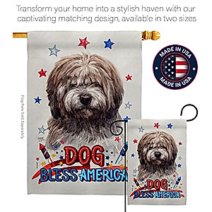 Breeze Decor Patriotic Brindle Tibetan Terrier Garden Flag-Set Wood Dowel Dog Puppy Spoiled Paw Canine Fur Pet Nature Farm Animal Creature House Banner Small Yard Gift Double-Sided, Made in USA