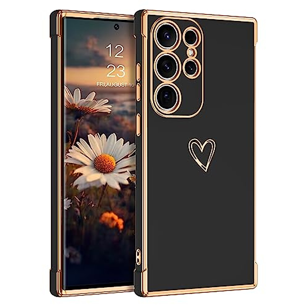 BENTOBEN Samsung Galaxy S23 Ultra Case, Cute Heart Slim & Shockproof TPU Bumper, Lightweight, 6.8 Inch, Black