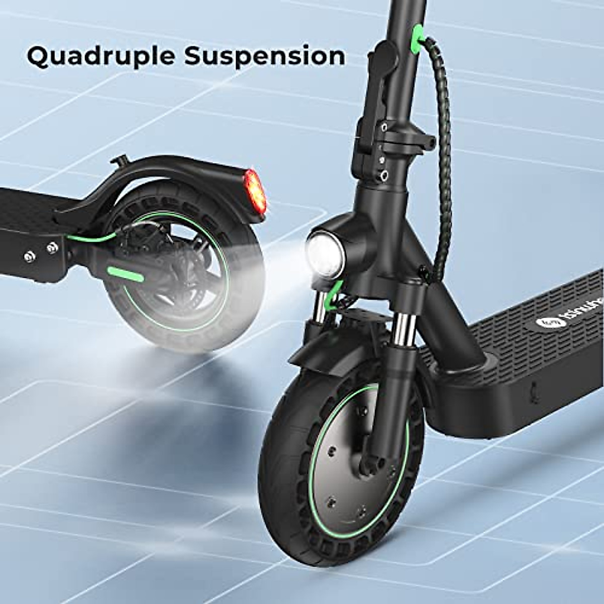 isinwheel S9MAX Electric Scooter, 500W Motor, Up to 22 Miles Range, Top Speed 21.7 MPH, 10-inch Solid Tires, Electric Scooter Adults with Front and Rear Dual Suspension, Dual Braking System & App