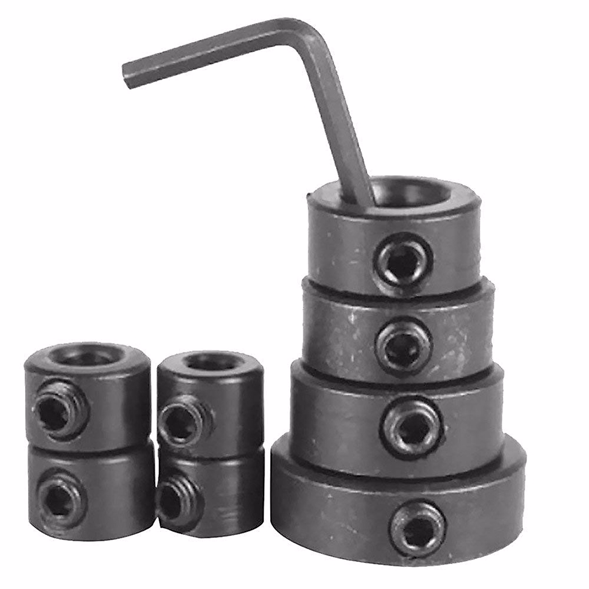 8PCS Drill Depth Stop Collars Limit Ring,1/8,3/16,1/4,5/16,3/8,7/16,1/2,5/8 Drill Depth Stop Collars Ring Dowel Shaft Chuck, Hex Wrench Woodworking for Drill Bits Consistent Drilling