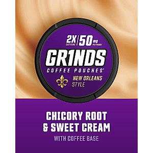 Grinds Coffee Pouches | Tobacco Free, Nicotine Free Healthy Alternative | 3 Cans of New Orleans | Made in the USA | 18 Pouches Per Can | 2x Caffeine 1 Pouch eq. 1/2 Cup of Coffee (New Orleans)