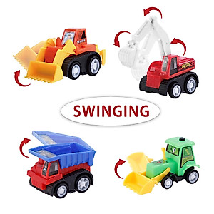 Fun-Here 12 Packs Construction Toy Pull Back Digger Mini Vehicles Excavator Bulldozer Truck Toy for 2 3 4 5 Year Old Kids Boy Girl Toddlers Party Favor Cake Decorations Birthday Gift