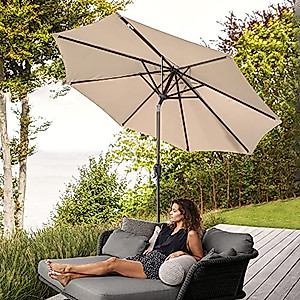 JARDINA Outdoor You Living 9’ Patio Umbrella UV Protected Outdoor Table Umbrella with Push Button Tilt/Crank Market Umbrella with 8 Ribs for Lawn, Garden, Backyard & Pool, Beige
