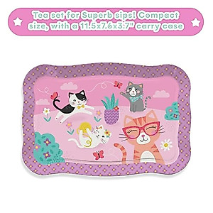 Jewelkeeper Toddler Toys - Tea Party Set for Little Girls - 15 Piece Toddler Tea Set Includes Teapot, Cups, Saucers, Plates, and Serving Tray, Cat Design with Carry Case for Easy Storage