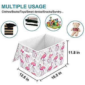 CaTaKu Flamingos Grey Geometric Storage Bins with Lids and Handles, Fabric Large Storage Container Cube Basket with Lid Decorative Storage Boxes for Organizing Clothes