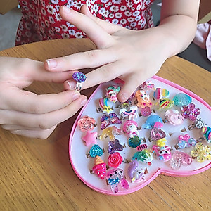 Elesa Miracle Little Girl Jewel Rings in Gift Box, Girl Pretend Play and Dress Up Rings, Adjustable, Birthday Gifts for Girls Toddlers Kids, 36pcs