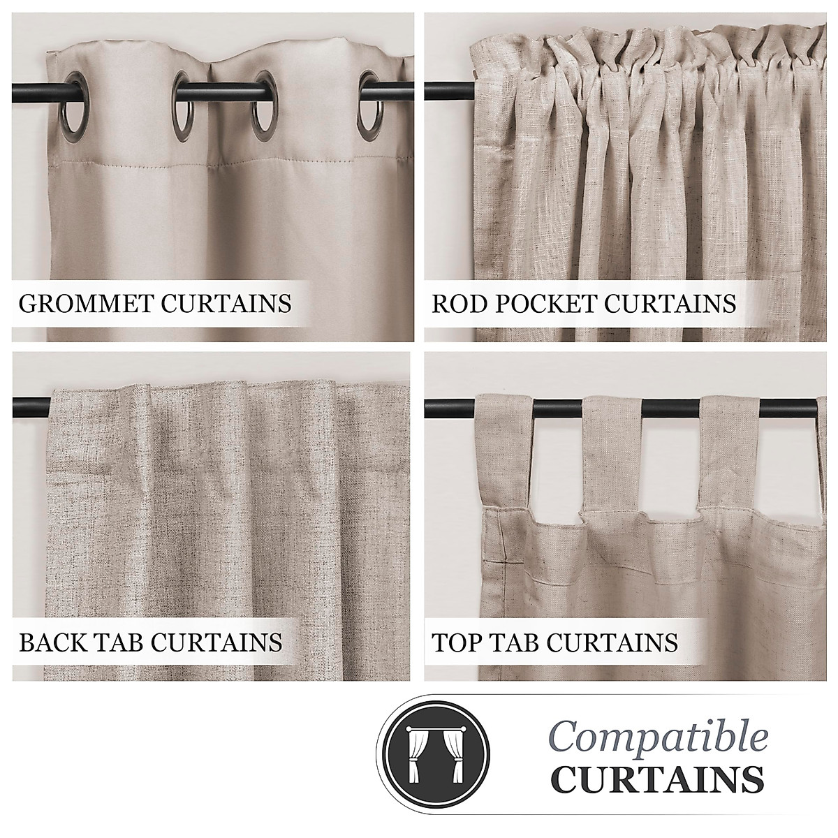 Kenney Chelsea 5/8" Standard Decorative Window Curtain Rod, 48-86", Black