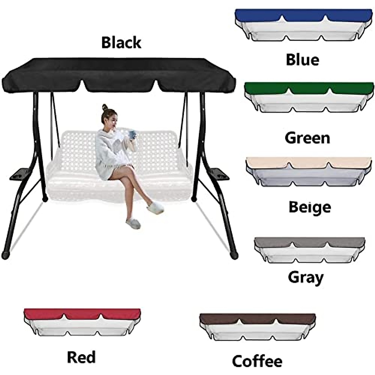 BTURYT Patio Swing Canopy,Waterproof Replacement Canopy Cover for 2/3 Seater Swing Chair,Swing Ceiling Replacement Cover for Outdoor Patio/Lawn/Garden Porch Swings(top Cover only)