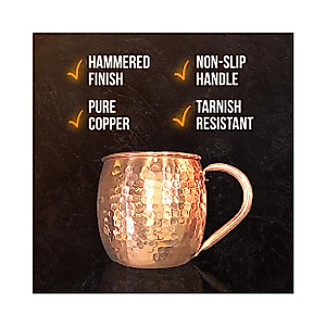 Toshali Moscow Mule Copper Mugs | Set of 4 Hammered Cocktail Mugs | 1 Shot Glass | Pure Copper Plated Stainless Steel Lined Moscow Mule | Cocktail Drinking Mugs Set of 4 | Gift Set