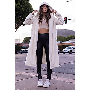 PRETTYGARDEN Women's Fashion Winter Coats Fuzzy Fleece Long Hooded Jackets Button Down Faux Fur Warm Outerwear (Beige White,Large)