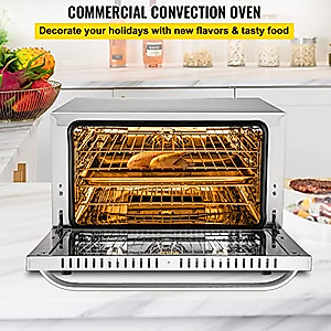 VEVOR Commercial Convection Oven, 47L/43Qt, Half-Size Conventional Oven Countertop, 1600W 4-Tier Toaster w/Front Glass Door, Electric Baking Oven w/Trays Wire Racks Clip Gloves, 120V
