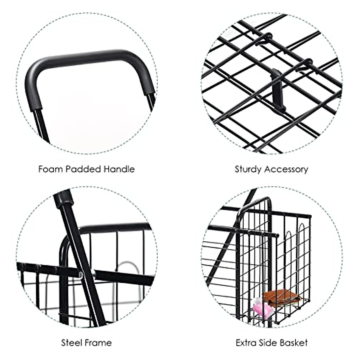 Shopping Cart with Dual Swivel Wheels for Groceries - Compact Folding Portable Cart Saves Space - with Adjustable Handle Height (Black)