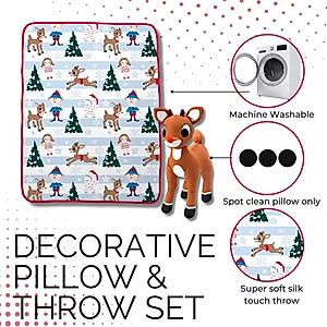 Franco Bedding Christmas Holiday Super Soft Plush Cuddle Buddy, 40 in x 50 in, Rudolph Throw + Pillow Set