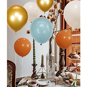 Fall Little Pumpkin On The Way Balloon Garland Arch Kit 138PCS Blue Beige Blush Orange Balloons with Gold Eucalyptus Leaf for Baby Shower Thanksgiving Autumn Boho Birthday Party Decorations