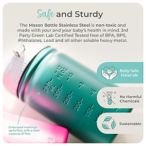 Mason Bottle Stainless Steel Mason Jar (Lid NOT Included) - Insulated Mason Jar - BPA-Free, Single-Wall, Regular-Mouth - Snack Cup, Smoothie Cup for Kids (16oz, Green)