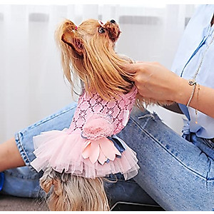 MSNFOASM 2Pack Dog Sweetie Flower Mesh Dress,Dog Lace Tutu Skirt Wedding Dress for Small Girl Dogs Cats（Pink&Green M）