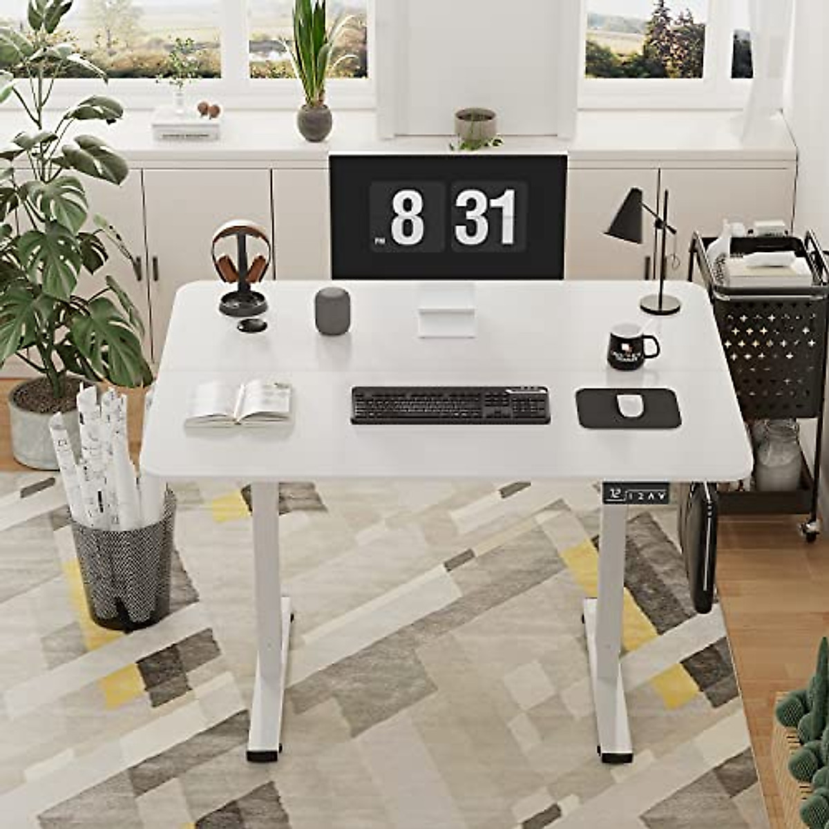 YESHOMY Height Adjustable Electric Standing Desk 40 inch Computer Table, Home Office Workstation, 40in, White Leg/White Top