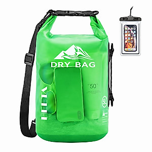 HEETA Waterproof Dry Bag for Women Men, Roll Top Lightweight Dry Storage Bag Backpack with Phone Case for Travel, Swimming, Boating, Kayaking, Camping and Beach, Transparent Green 20L
