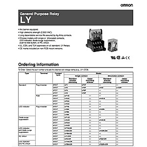 Omron LY2-AC110/120 (Pack of 2) General Purpose Relay,Double Pole Double Throw Contacts, 9.9 to 10.8 mA at 50 Hz and 8.4 to 9.2 mA at 60 Hz Rated Load Current,