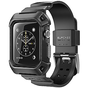 SUPCASE for Apple Watch 3 38mm Case with Band (Unicorn Beetle Pro), [Anti-Scratch] [Bumper Protector] Rugged Men Cover Sport Protective Case with Strap Bands for iWatch 3 38mm 2017/2016/2015, Black