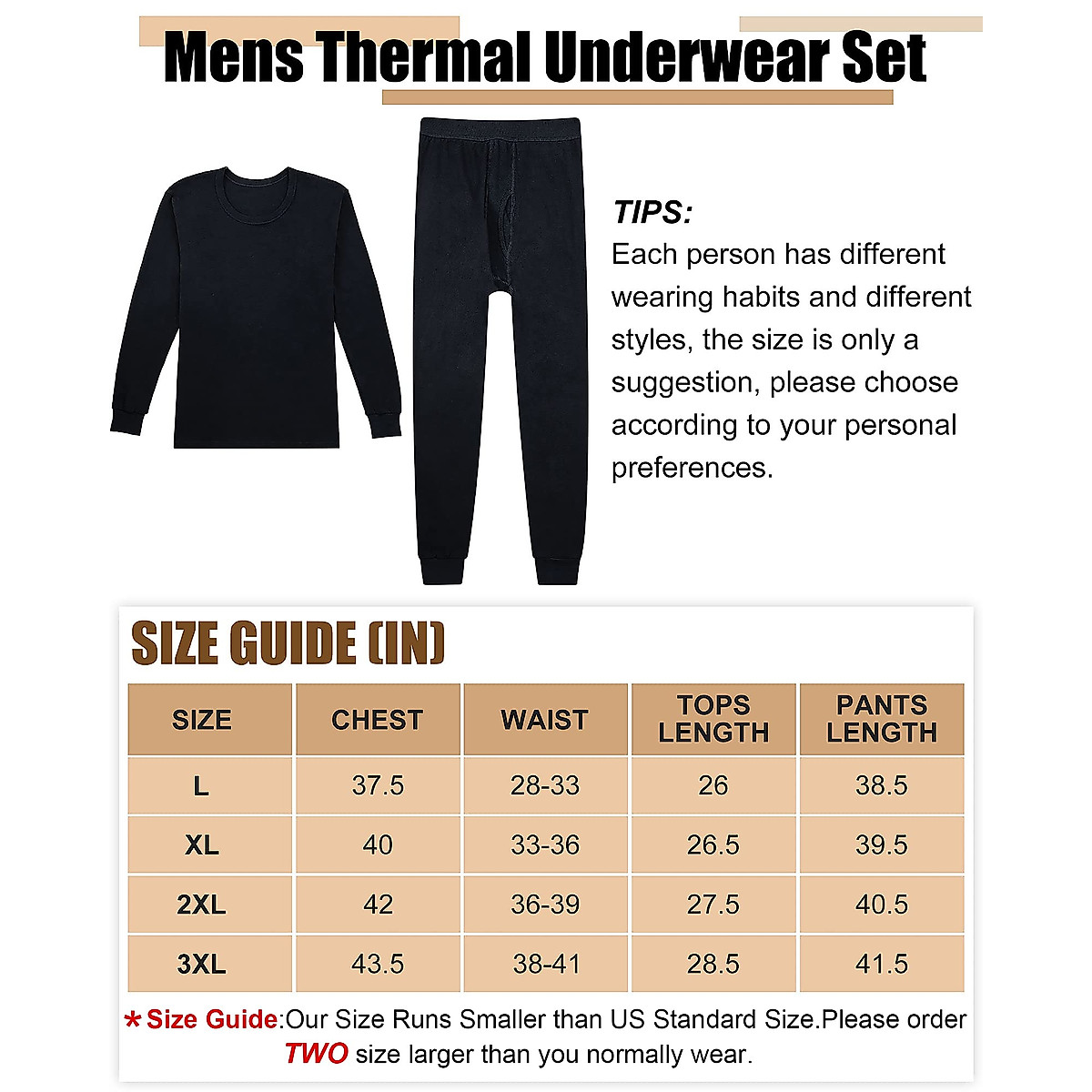 Jecery 4 Set Thermal Underwear for Men Soft Long Underwear Cotton Warm Men's Thermal Underwear Bottoms and Tops for Winter(Black Gray, Large)