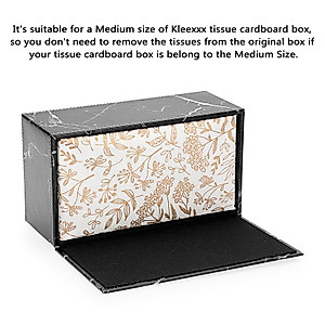 Sumnacon Rectangular Large or Medium Linen Tissue Box Cover - Stylish Tissue Box Holder with Magnetic Bottom (Marble Black, Medium)
