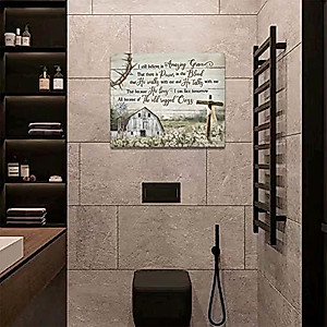 Christian Wall Decor Cross Old Barn Windmill Bathroom Pictures Canvas Print Amazing Grace Home Decorations For Living Room Kitchen Bathroom Bedroom Framed 20"x16"