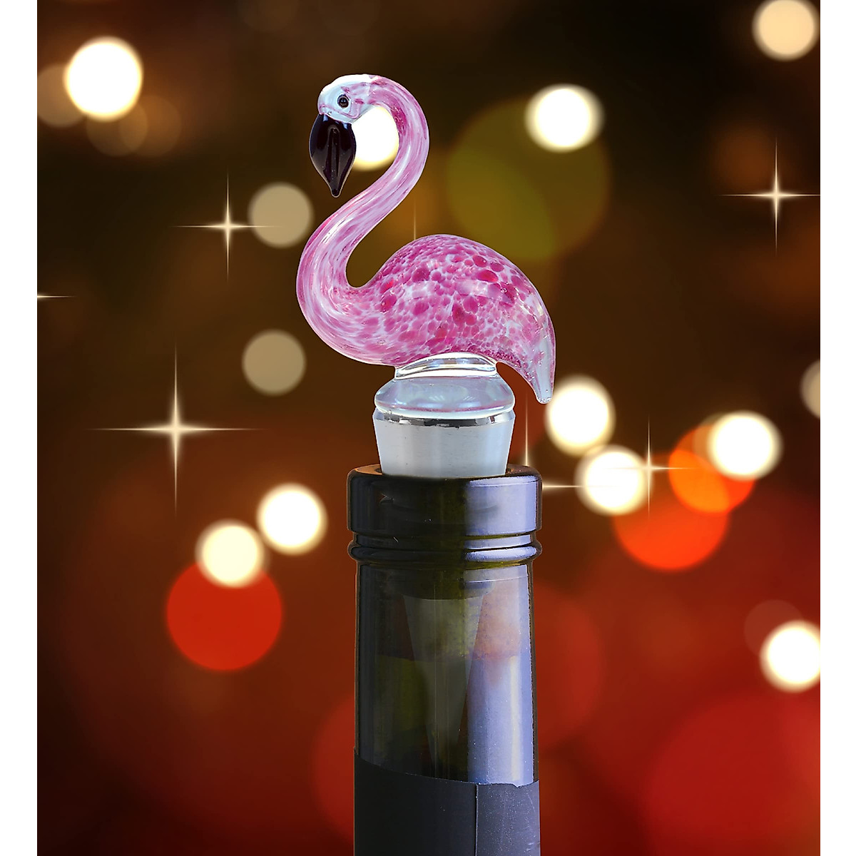 Cheers Flamingo Glass Wine Stopper – Elegant Vacuum Seal Reusable Zoo Animal Bird Wine Bottle Stopper – Airtight Leak Proof Bottle Topper Cork Plug – Cute Home Decor & Bar Tool Accessory Gift