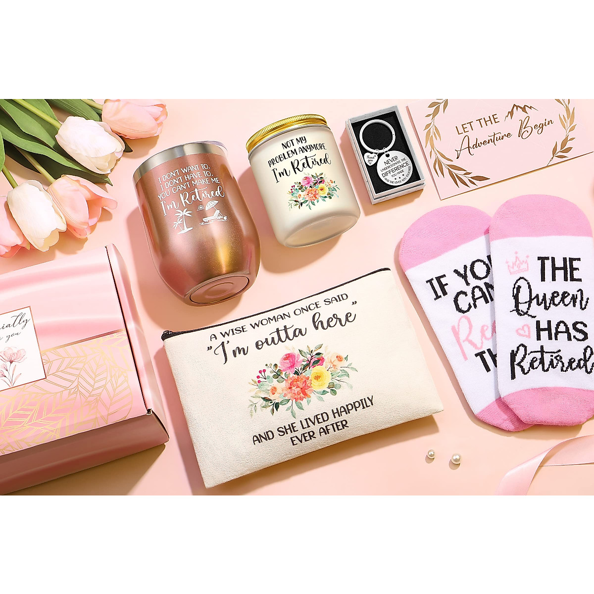 Retirement Gifts for Women 2024, Happy Retirement Gifts for Coworker, Teacher, Boss, Nurses, Friends, Mom, Grandma, Retirees, Best Retirement Gifts Funny Female Retired Gifts Basket with Wine Tumbler