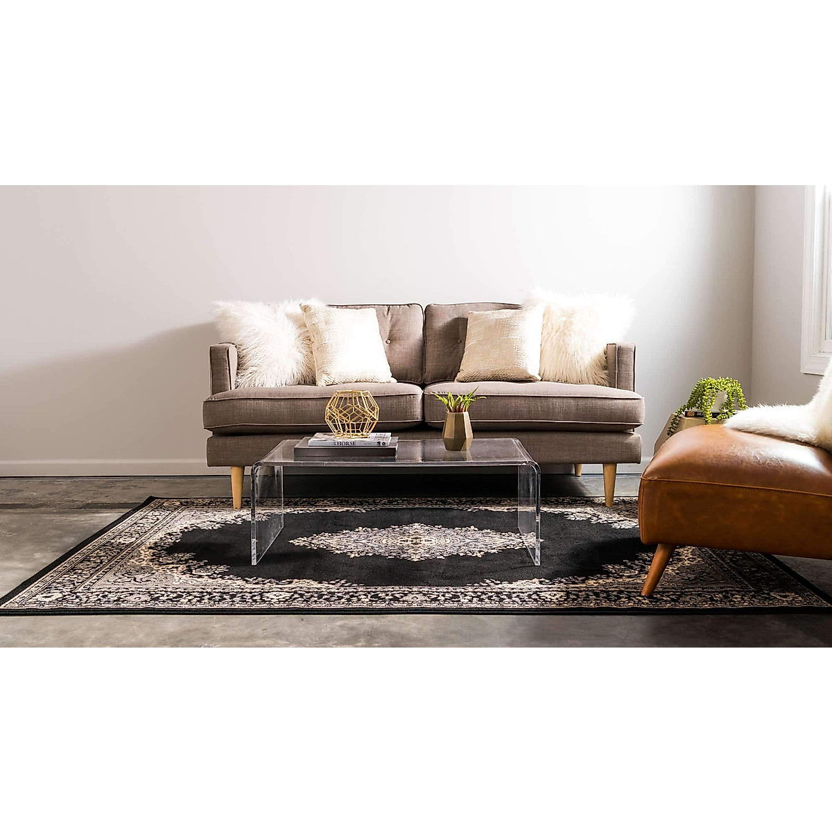 Unique Loom Reza Collection Traditional Persian Style Area Rug, 8 x 10 ft, Black/Beige