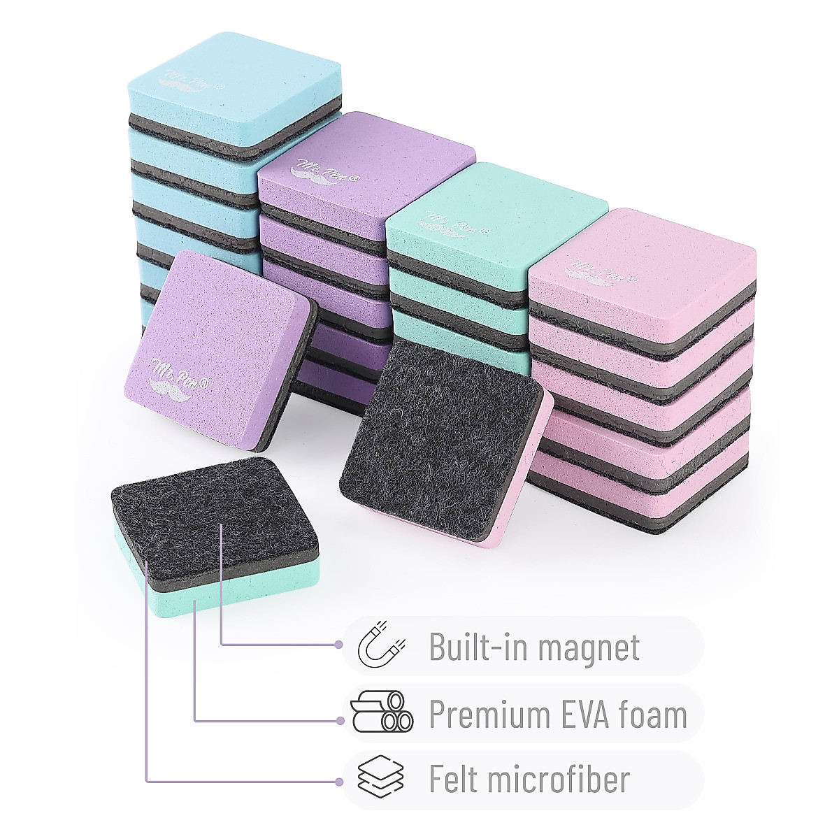 Mr. Pen- Mini Dry Erase Eraser, 24 Pack, Pastel Colors, Magnetic Dry Eraser, Whiteboard Eraser, Dry Erasers for Whiteboard, Magnetic Dry Erase Eraser, Dry Erase Board Erasers, Whiteboard Erasers