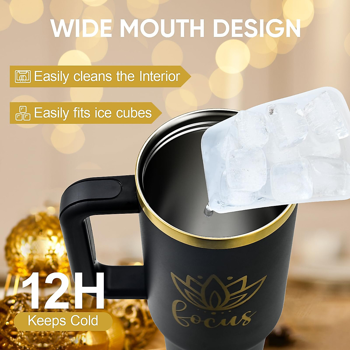 KEWIXY 40 oz Tumbler With Handle and Straw, Gloss Insulated Travel Tumbler, Fits in Cup Holder, Travel Coffee Mug with Lid, Included Leak Proof Straw Cover -Petal Focus